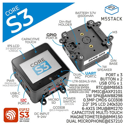 2インチ液晶などを搭載した「M5Stack CoreS3 ESP32S3 IoT開発キット」 - AKIBA PC Hotline!
