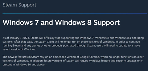 Steam、2024年1月1日よりWin7/Win8/Win8.1のサポートを終了 - GAME Watch