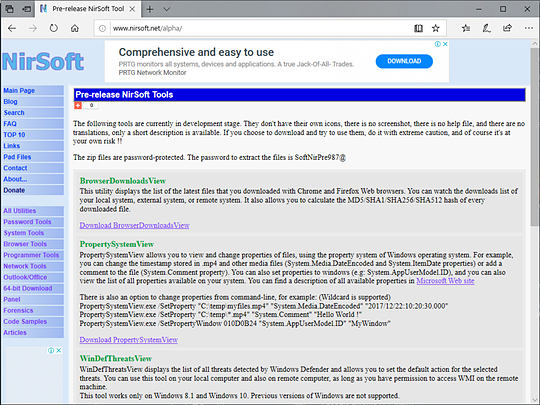 老舗のフリーソフト公開サイト“nirsoft.net”が15周年 ～テスト版ツールの公開ページがお披露目 - 窓の杜
