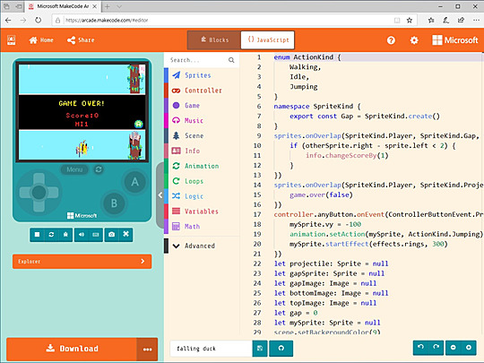 ブロックを組み合わせてレトロゲーム開発！ ～Microsoft、「MakeCode Arcade」を一般公開 - 窓の杜