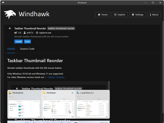 OSカスタマイズツール「Windhawk」にライブサムネイルをD＆Dで入れ替える新しいMod - 窓の杜