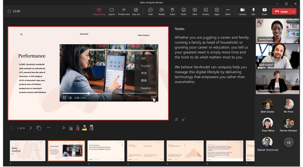 「PowerPoint Live in Teams」でスライド内のビデオでクローズドキャプションが利用可能に - 窓の杜