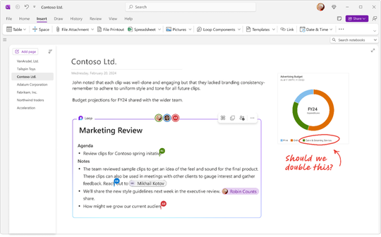 「OneNote」が「Loop」コンポーネントの追加に対応 ～リアルタイム同期するデータ部品 - 窓の杜